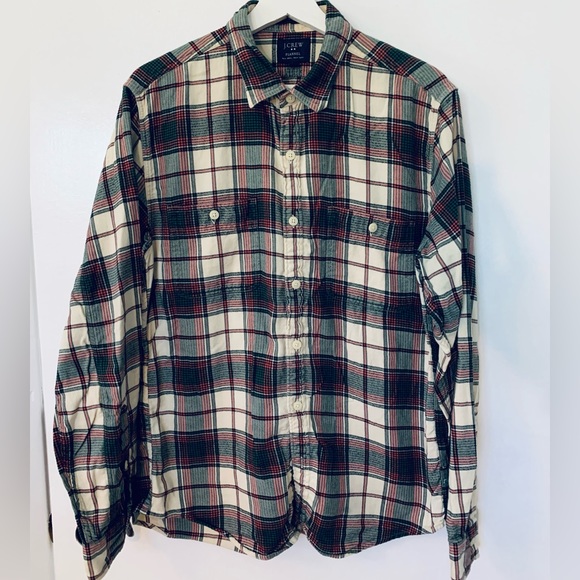 J. Crew | Shirts | J Crew Plaid Flannel Button Down Large Slim | Poshmark